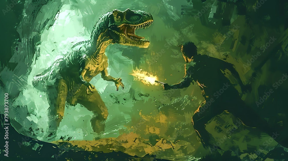 Illustration Stock In a tense showdown, a man wielding a flaming torch ...