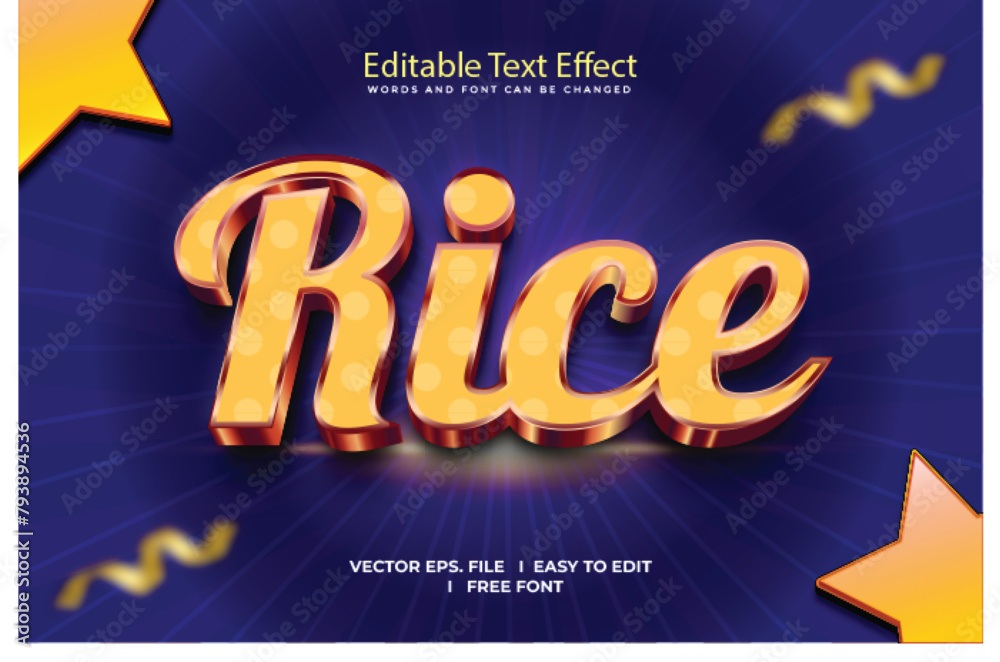 Rice 3D Text Effect Stock Vector | Adobe Stock