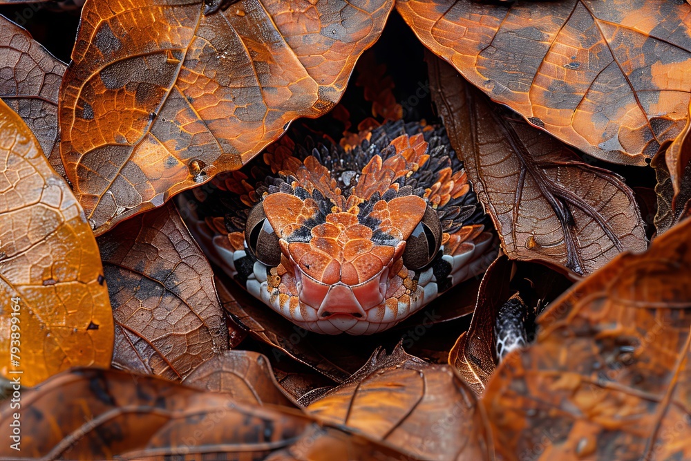 Copperhead Snake: Blending into fallen leaves with its cryptic ...