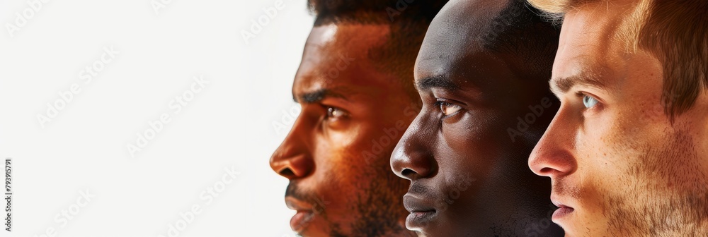 Profile view of young men of different nationalities, ethnicity and ...