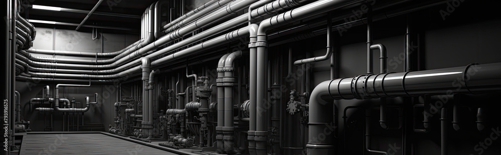 The installation of indoor pipe systems in a modern factory represents ...