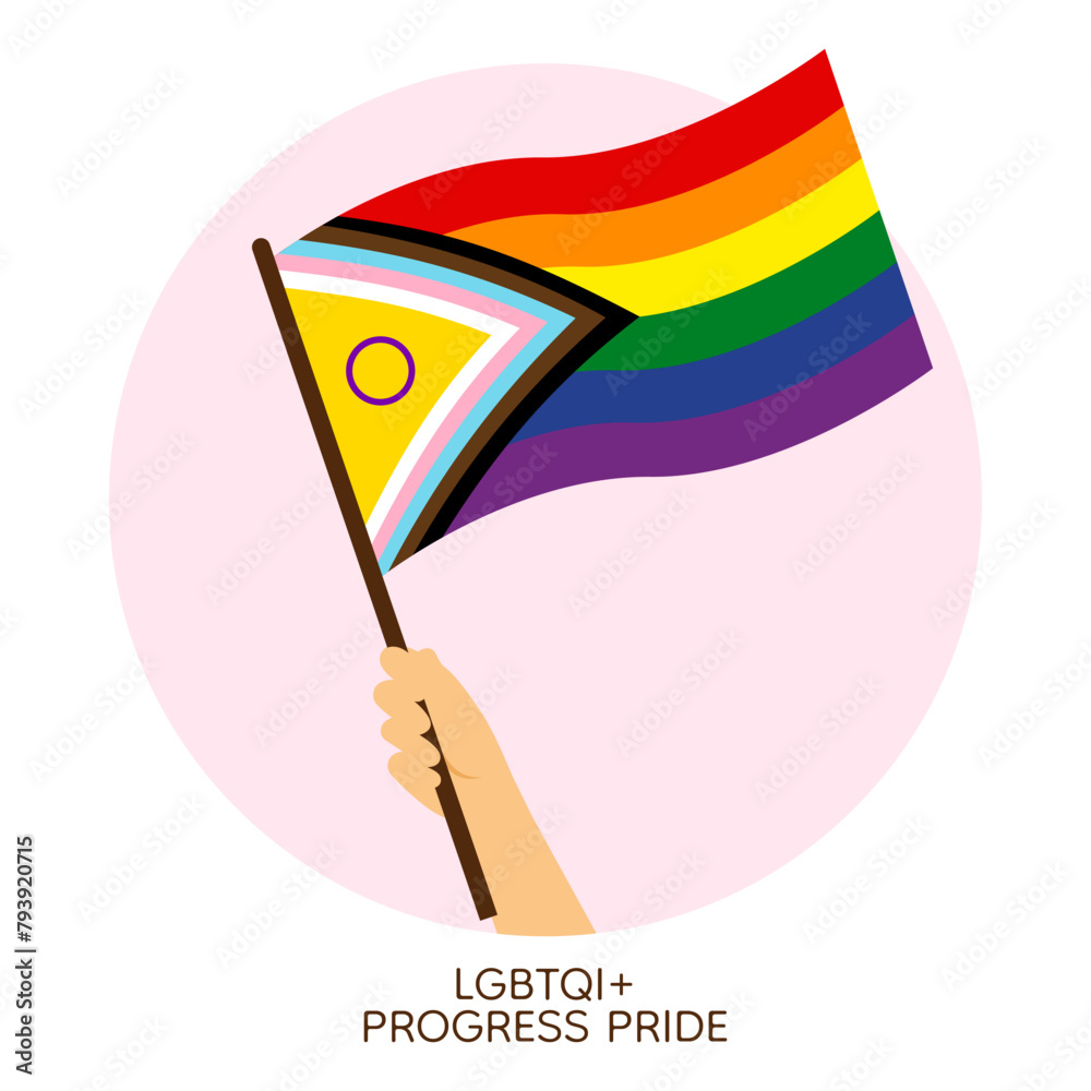 Hand holding rainbow progressive pride flag Stock Vector | Adobe Stock