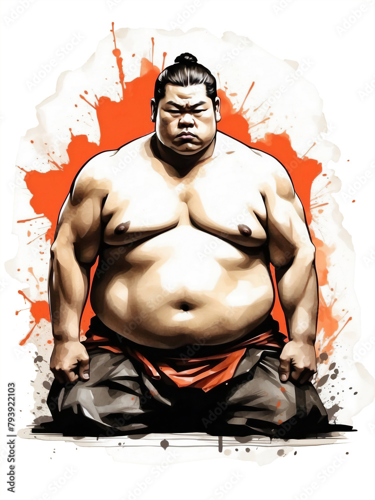 Sitting powerful sumo wrestler graphic illustration print with ...