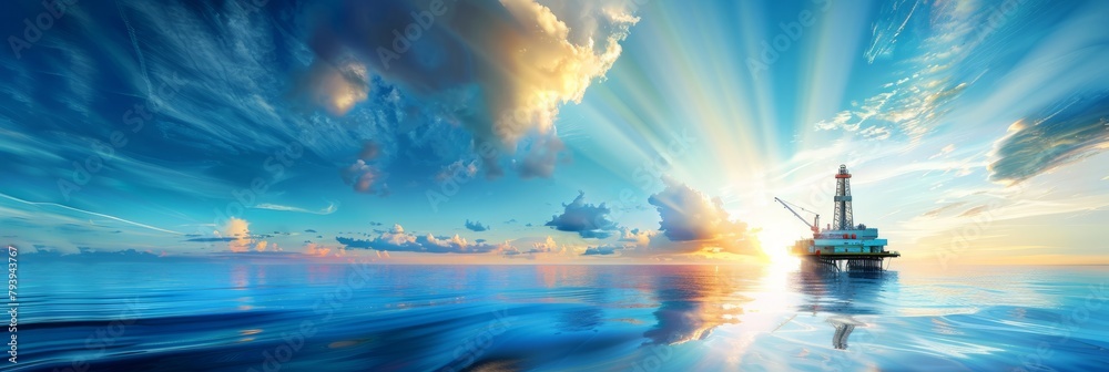 Offshore platform illustration, oil and gas production in ocean or sea ...