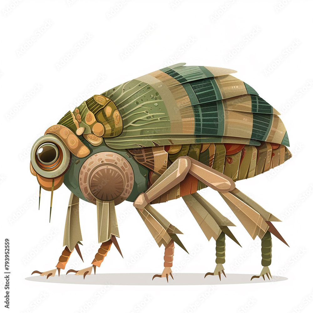 Flea detailed illustration isolated on white background, pastel shades ...