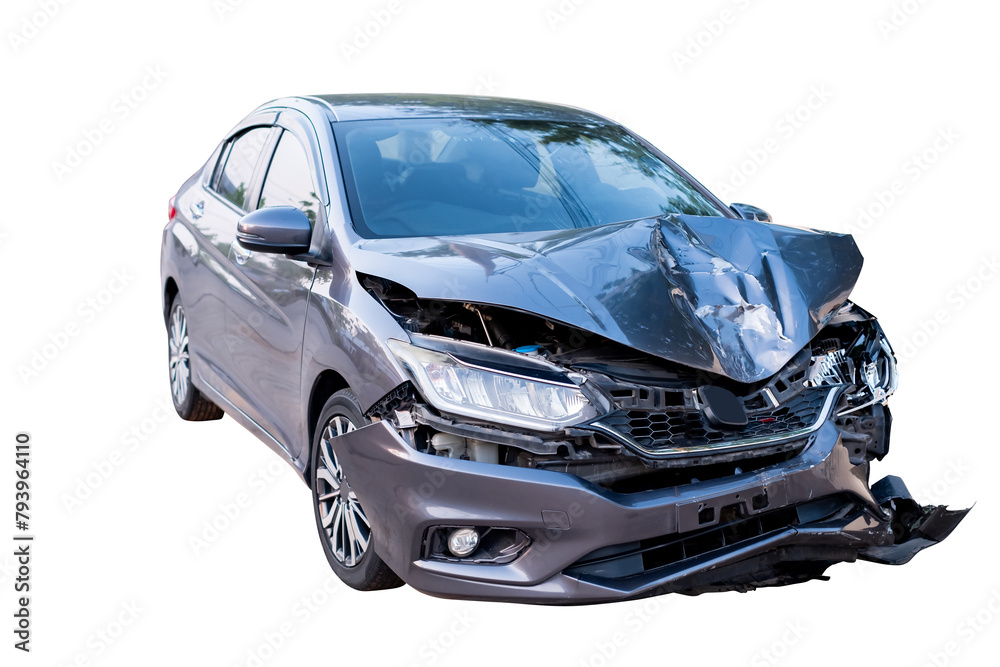 Car crash, Front and side of modern black car get damaged by accident ...