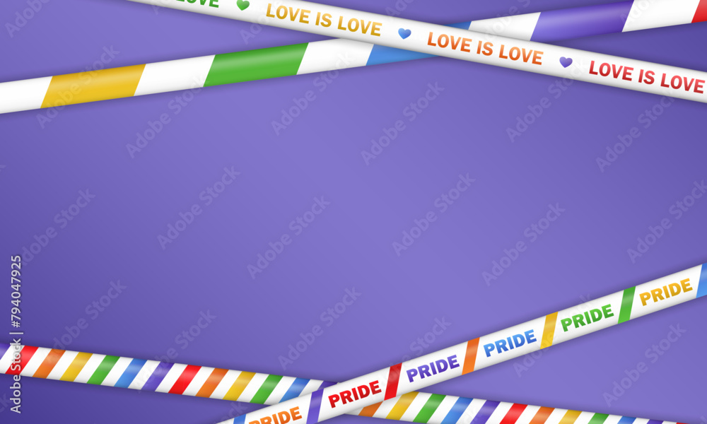 Empty banner and white barricade tapes with rainbow LGBT flag diagonal ...