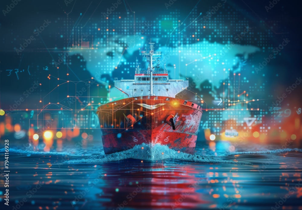 Container ship facilitates global logistics, import/export, freight ...