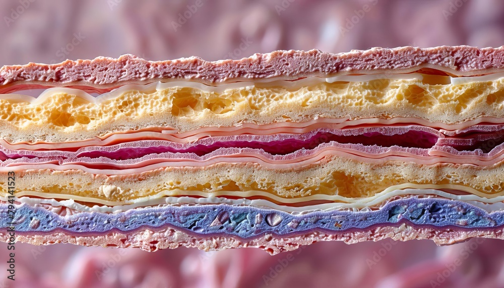 A cross section of an artery showing layers of fat buildup under a ...