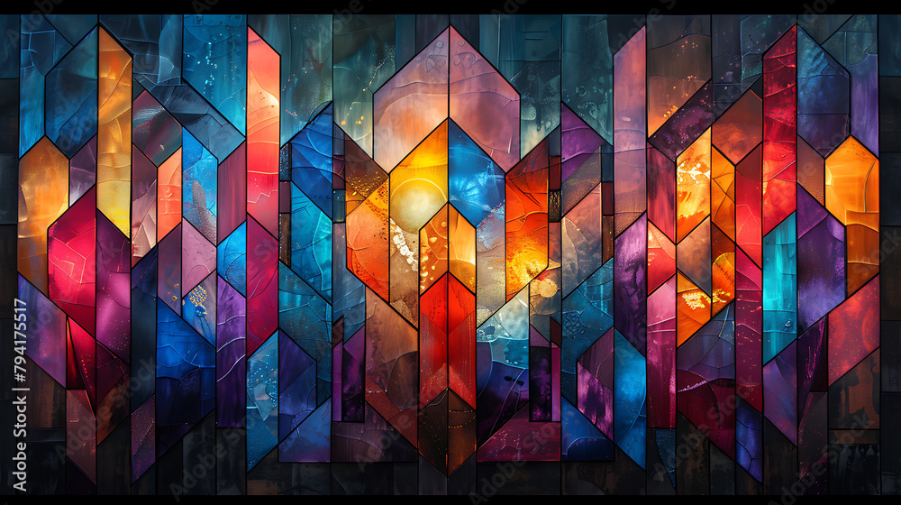 Design a digital artwork that simulates a modern stained-glass window ...