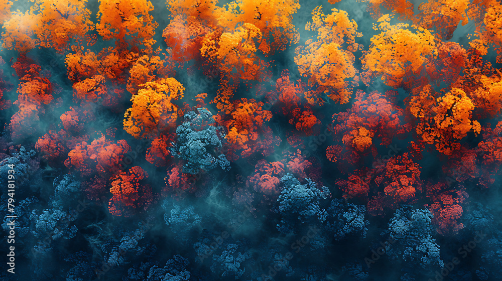 Design a digital visualization of a forest from an aerial perspective ...