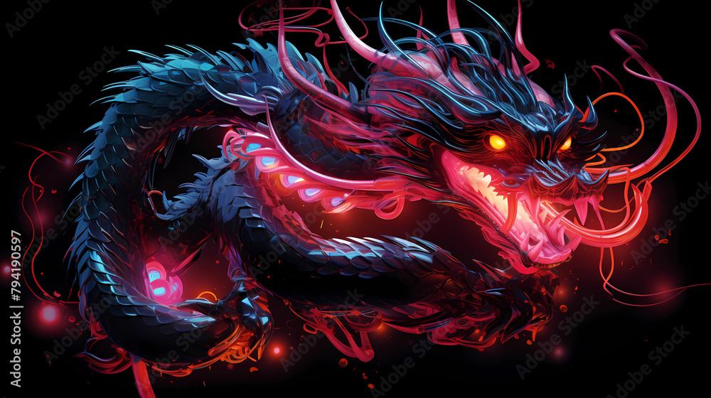 Dragon Japanese Asian Chinese Ancient Dangerous Plexus Neon Black ...