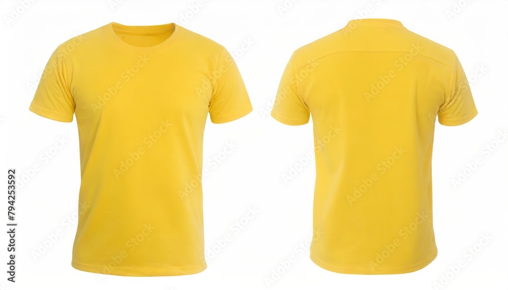 yellow t shirt front and back view, isolated on white background. Ready ...