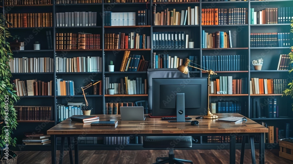 zoom virtual background of office room with bookcase professional ...