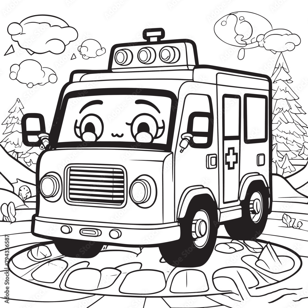 Coloring Page Outline Of cartoon ambulance. Professional transport ...