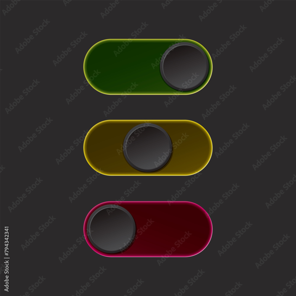On and Off Blank Toggle Switch Buttons Set with Glow Modern Devices User Interface Mockup or ...