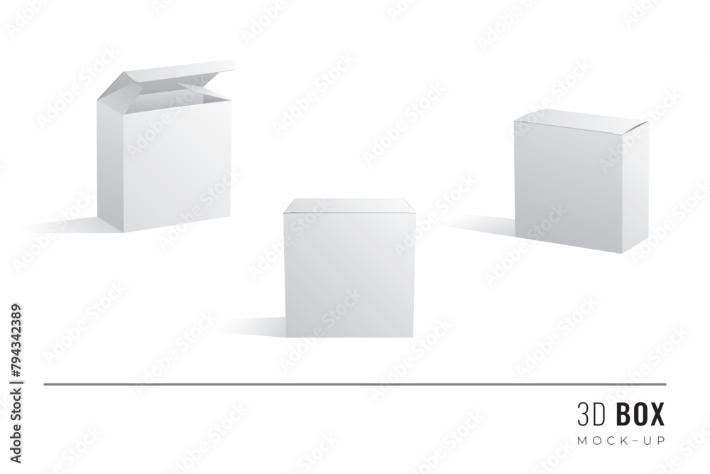 Packaging Half Length Box 3D Mockups Set of Isometric Open Closed and ...