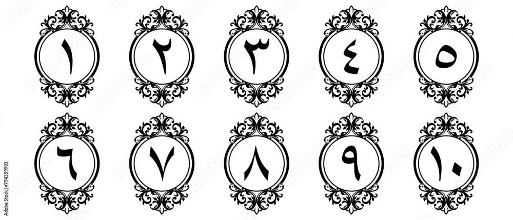 Arabic numerals with premium border decoration. illustration vector ...