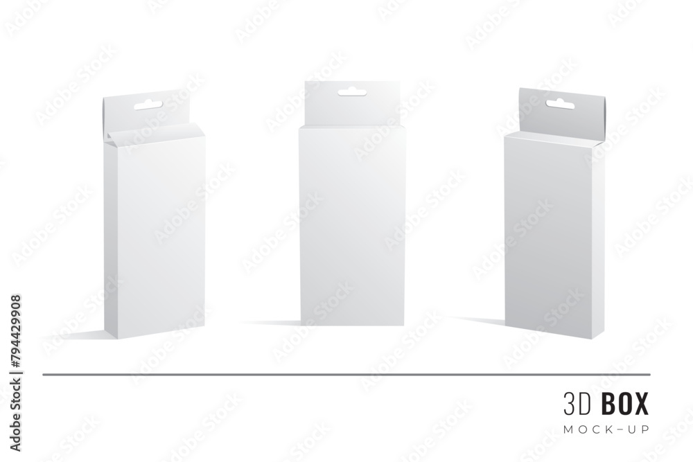 Packaging Hanging Quarter Length Double Height Box 3D Mockups Set of ...
