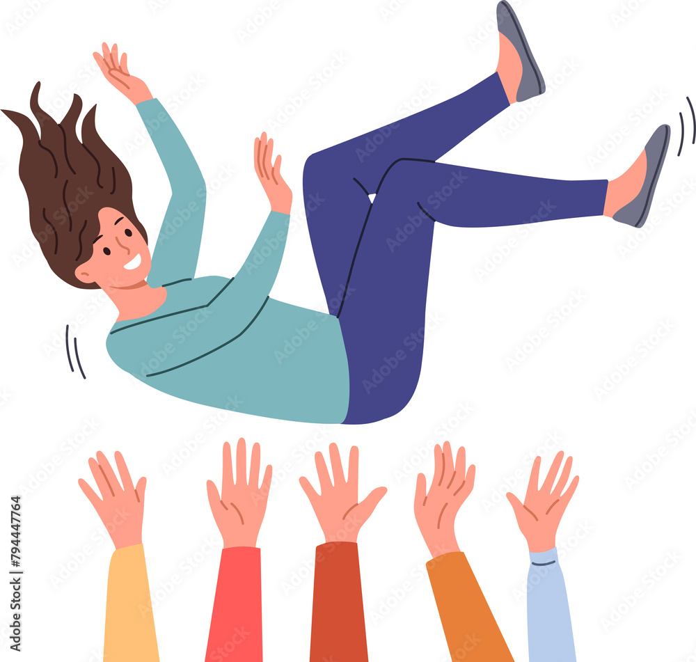 Стоковая иллюстрация «Celebrating and throwing up woman during birthday ...