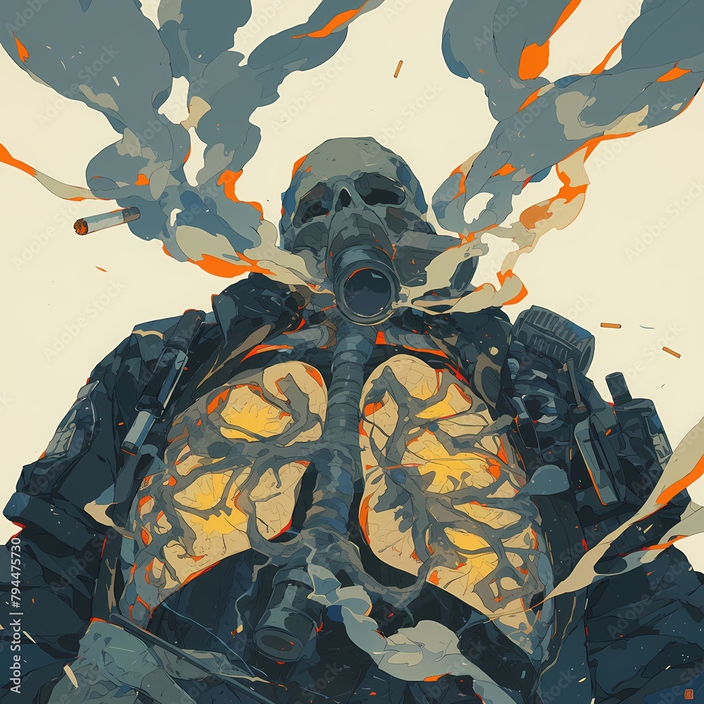 Grim Reaper with Smoking Cigarette and Exposed Internal Organs ...