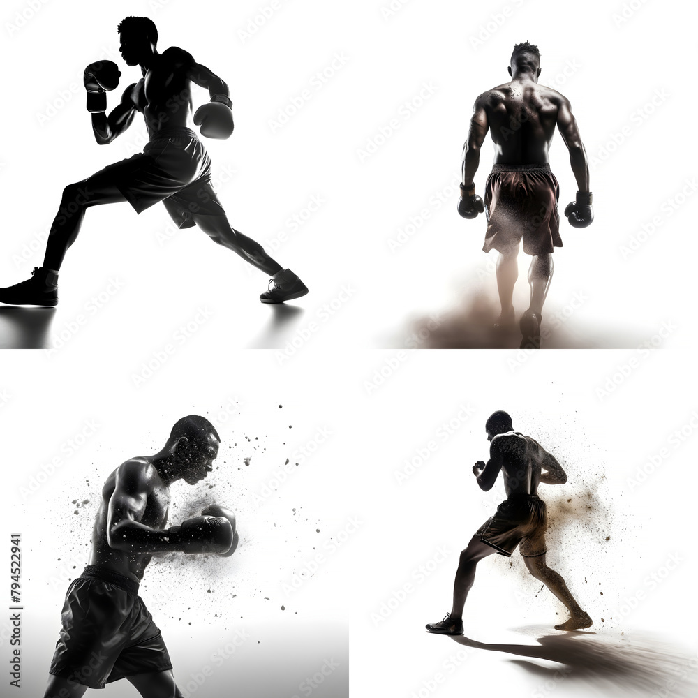 Dynamic boxers captured in various action poses showcasing strength and ...