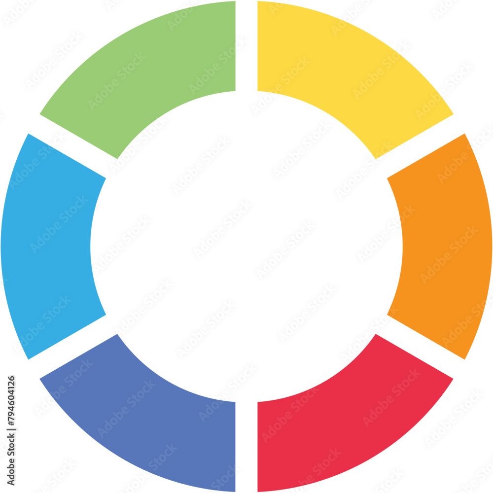 Separate doughnut graph pie charts icon with 6 colourful parts. Morden ...