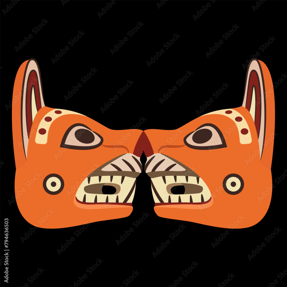 Symmetrical ethnic design with two animal heads in profile. Wari ...