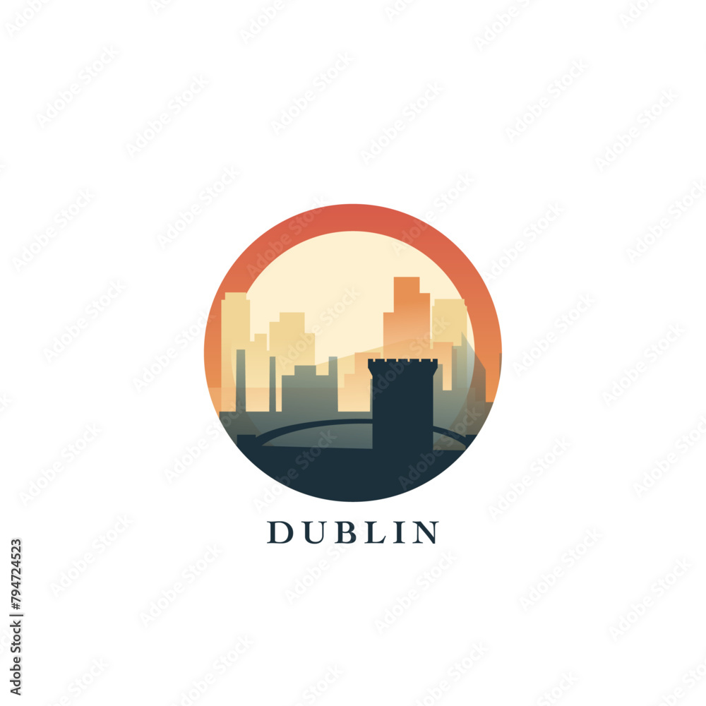 Dublin cityscape, gradient vector badge, flat skyline logo, icon ...
