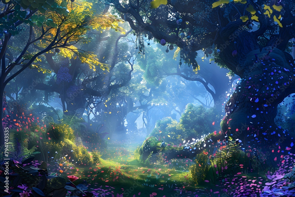 Enchanted Forest 2D Graphic Wallpaper Featuring Mystical Creatures Like ...