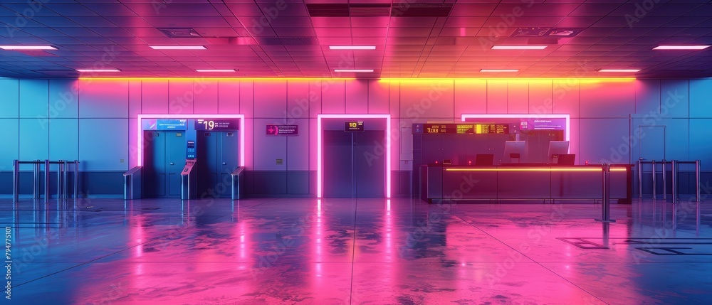 Futuristic airport checkpoint with automated biometric verification, e ...