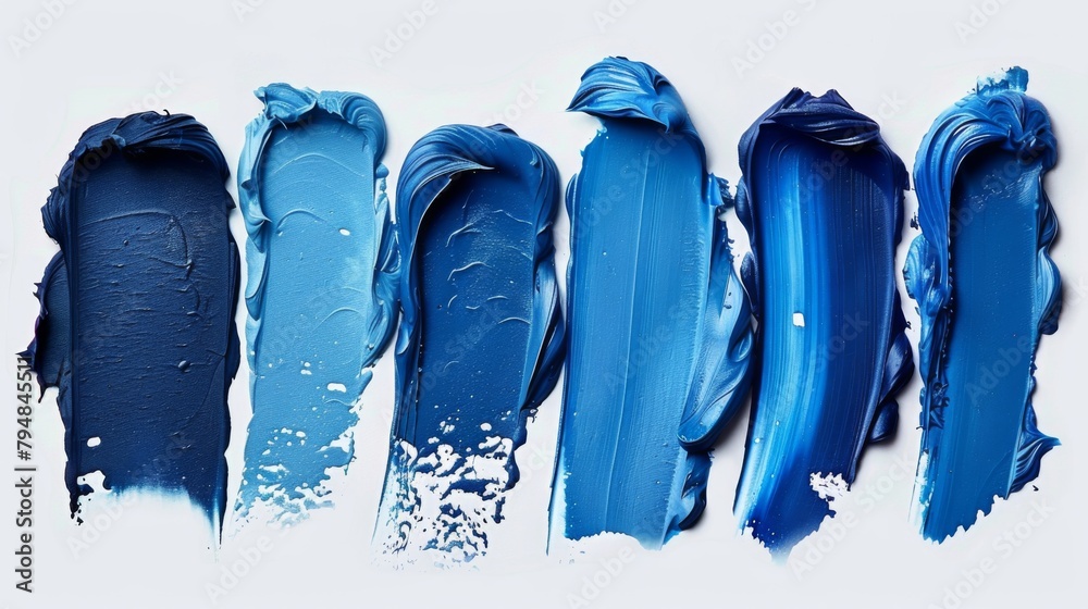 Abstract blue paint brush stroke texture with Isolated white background ...