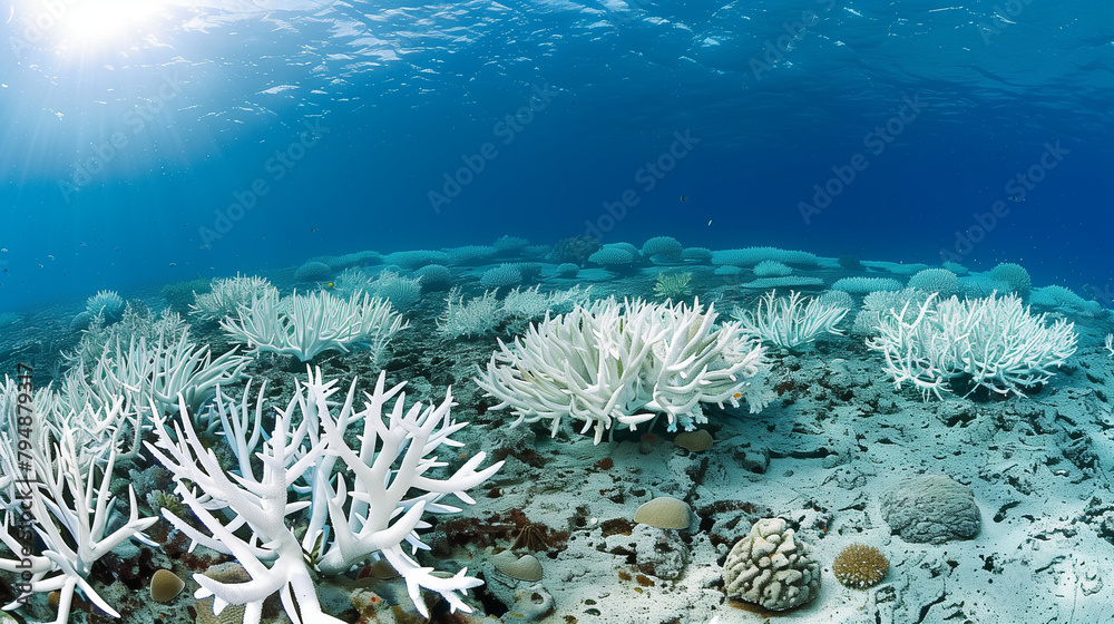 Coral Bleaching on the Great Barrier Reef, Coral bleaching climate change, photo illustration of ...