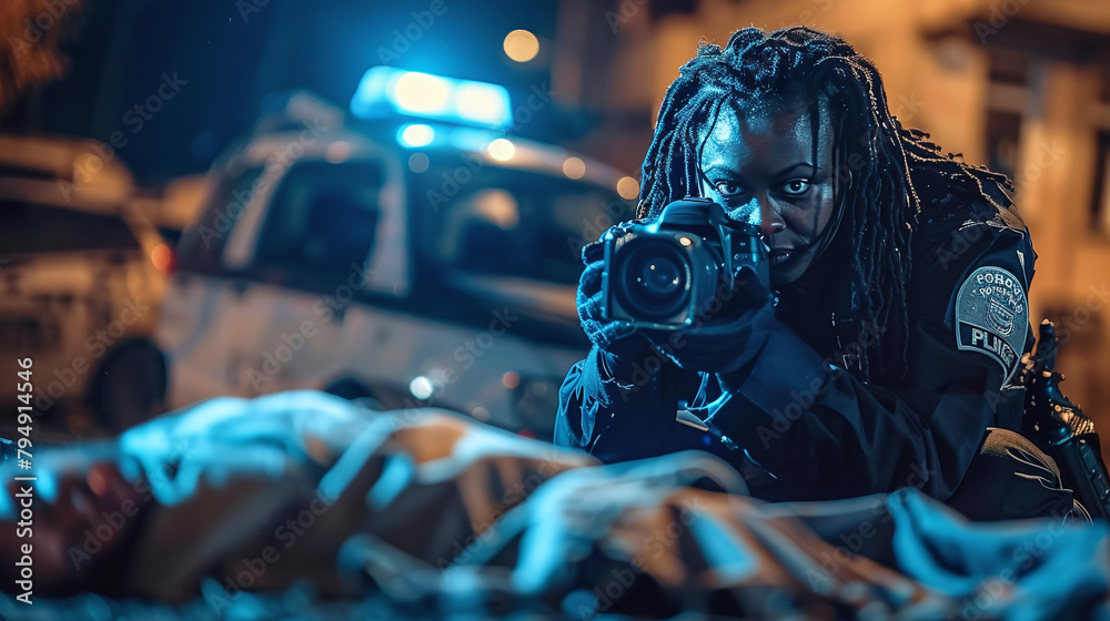 low angle photo of black woman police officer taking photo of person ...