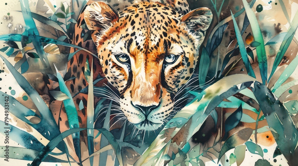 Artwork of watercolor representation of wild animals where vibrant hues ...