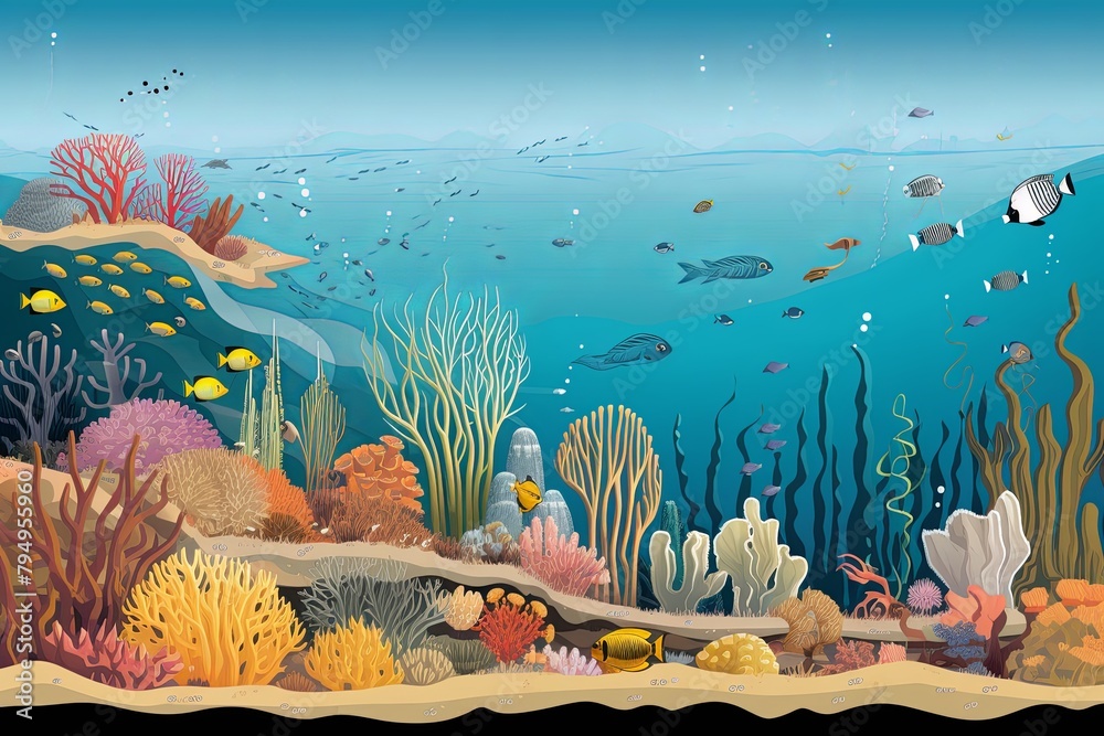 Ocean Temperature Trends in Coral Reef Ecosystem Infographics Stock ...