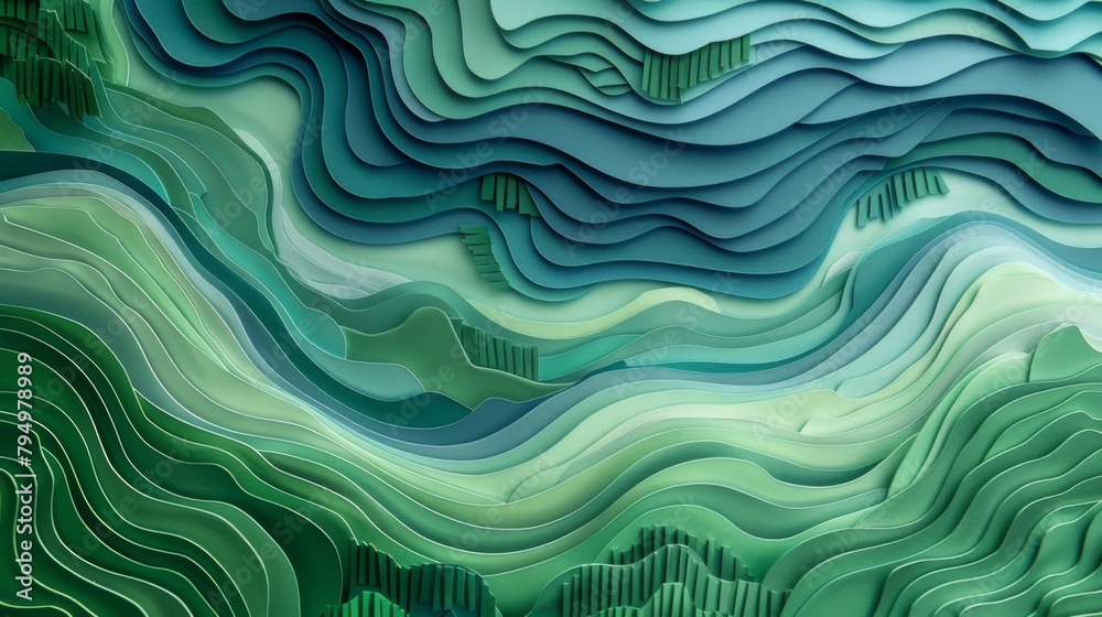Abstract organic neon green blue color paper cut overlapping paper ...