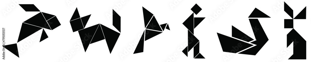 Wildlife tangram, Animal shapes silhouette icons,Tangram menagerie ...