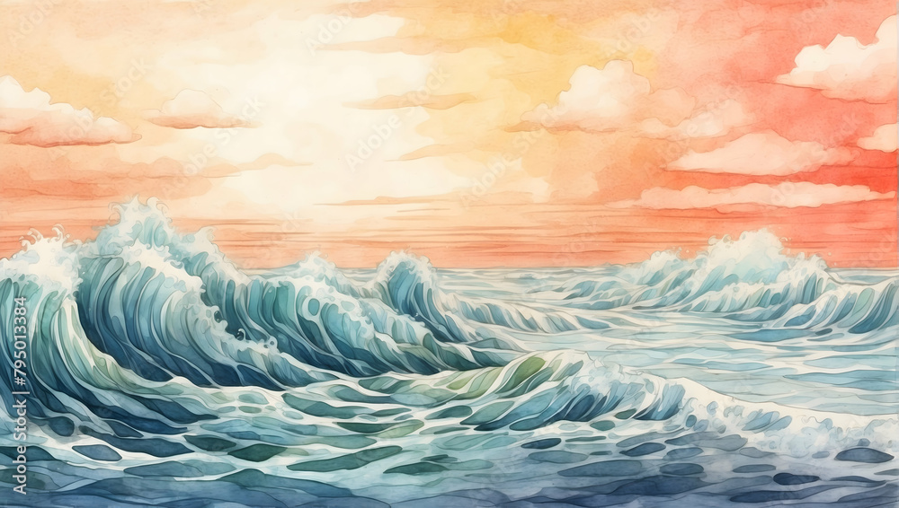 Watercolor Hand Drawing Depicting Floods and Rising Sea Levels as ...