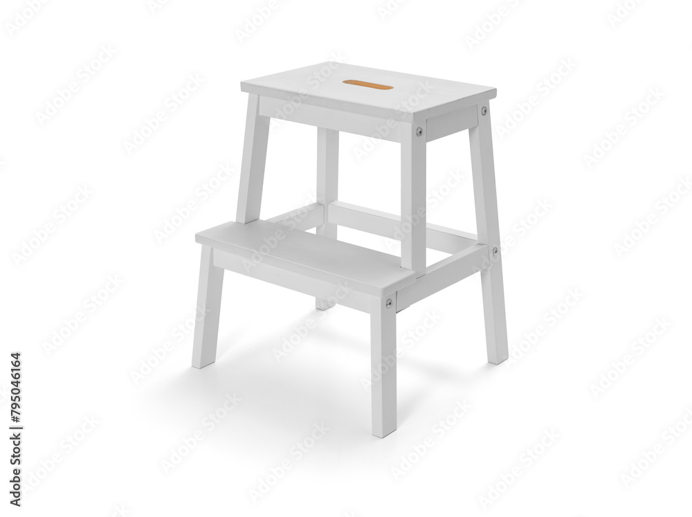 Modern step stool -Wood ladder isolated on white background, including ...