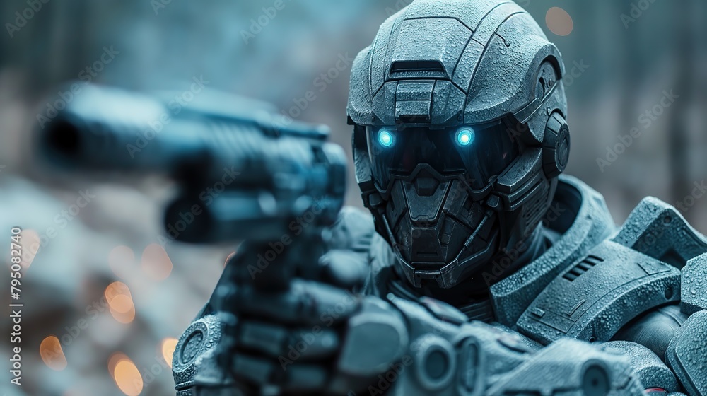 robot holding gun target aiming pose , autonomous robot army ...