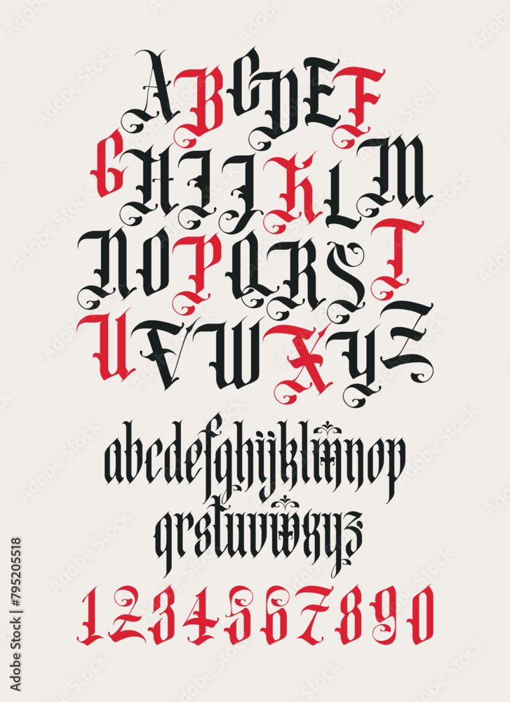 Gothic font. Full set of capital, small letters and numbers of the ...