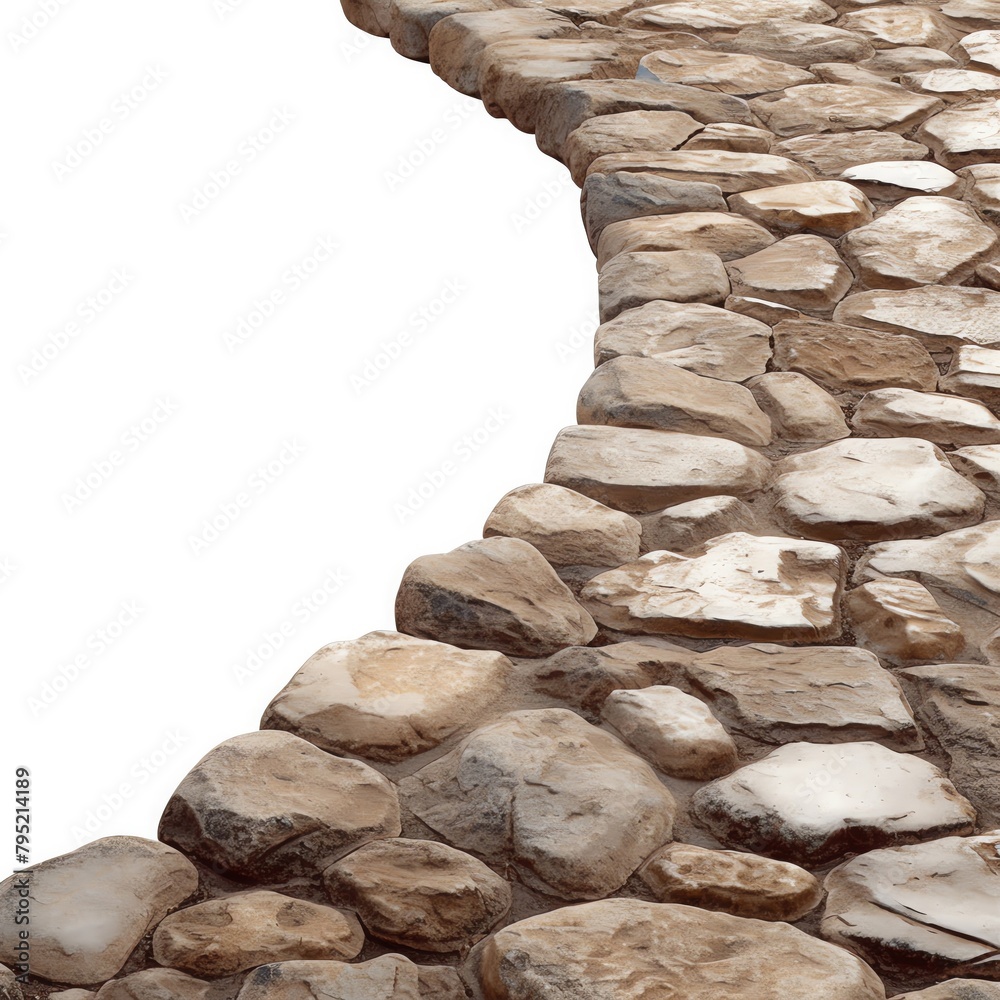 Smooth rock borders, polished stones lining a serene path, vivid colors ...