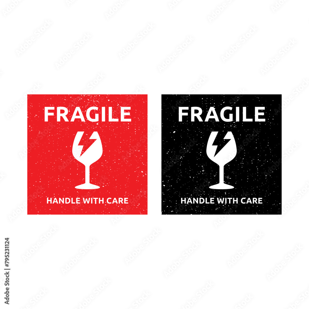 Sticker fragile handle with care vector. warning label, fragile label with broken glass symbol ...