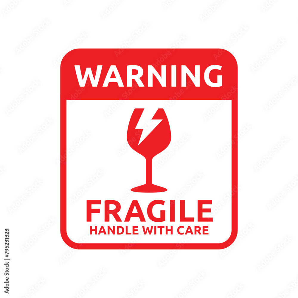 Sticker fragile handle with care vector. warning label, fragile label with broken glass symbol ...
