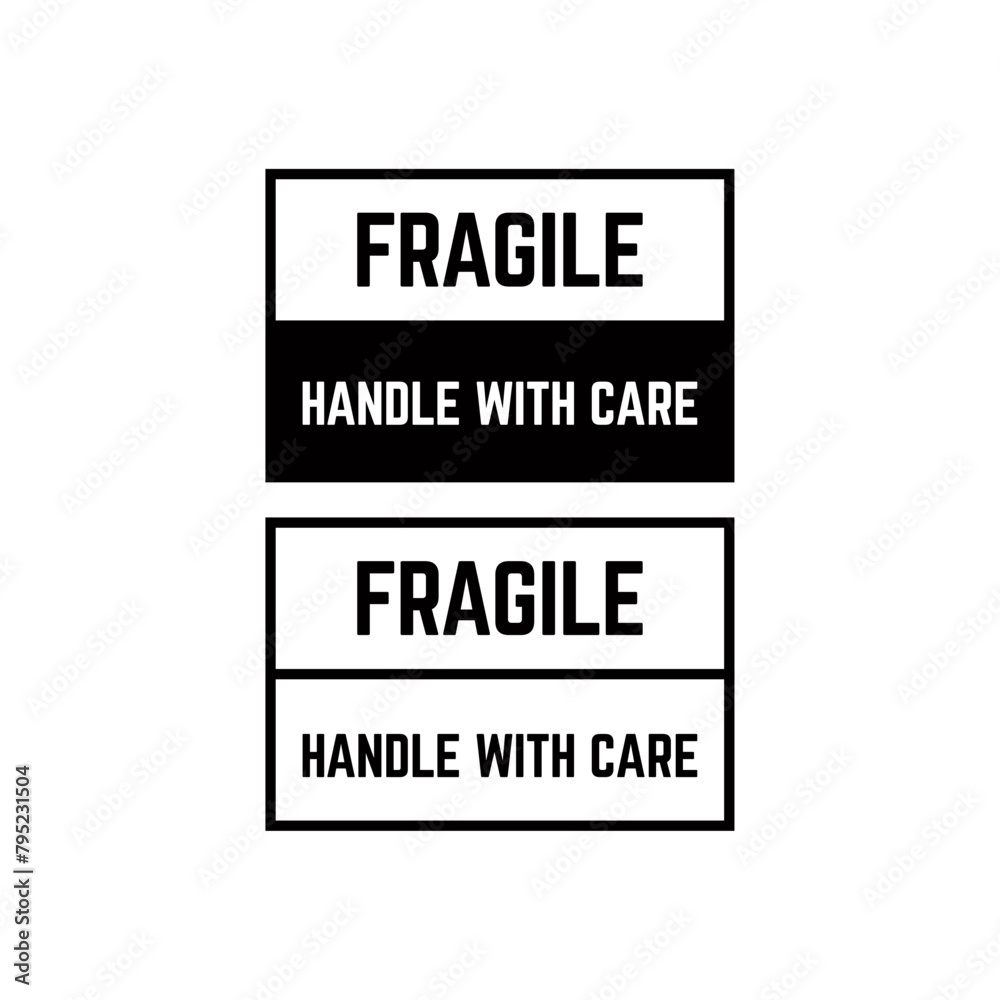 Sticker fragile handle with care vector. warning label, fragile label with broken glass symbol ...