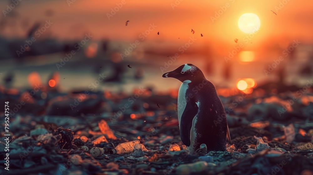 Polluted world. Garbage and waste. Animals suffer from pollution ...