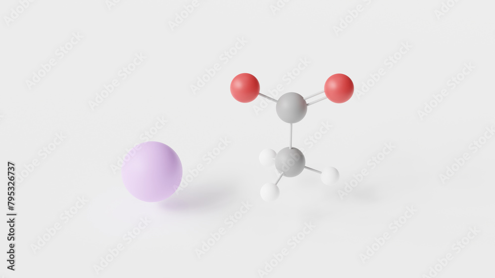 sodium acetate molecule 3d, molecular structure, ball and stick model ...