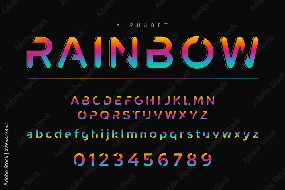 Rainbow color typography font text design with alphabet letter and ...