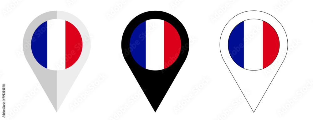 French flag pin map pointer icons france pinpoint set png tricolore ...